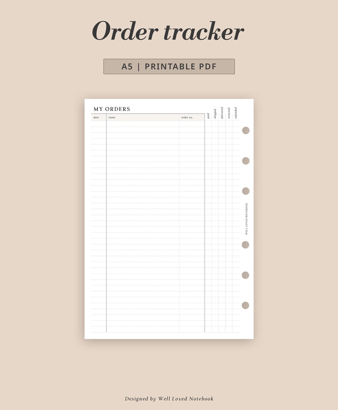 A5 - Order Tracker Printable | Shopping List Template | Online Purchase ...