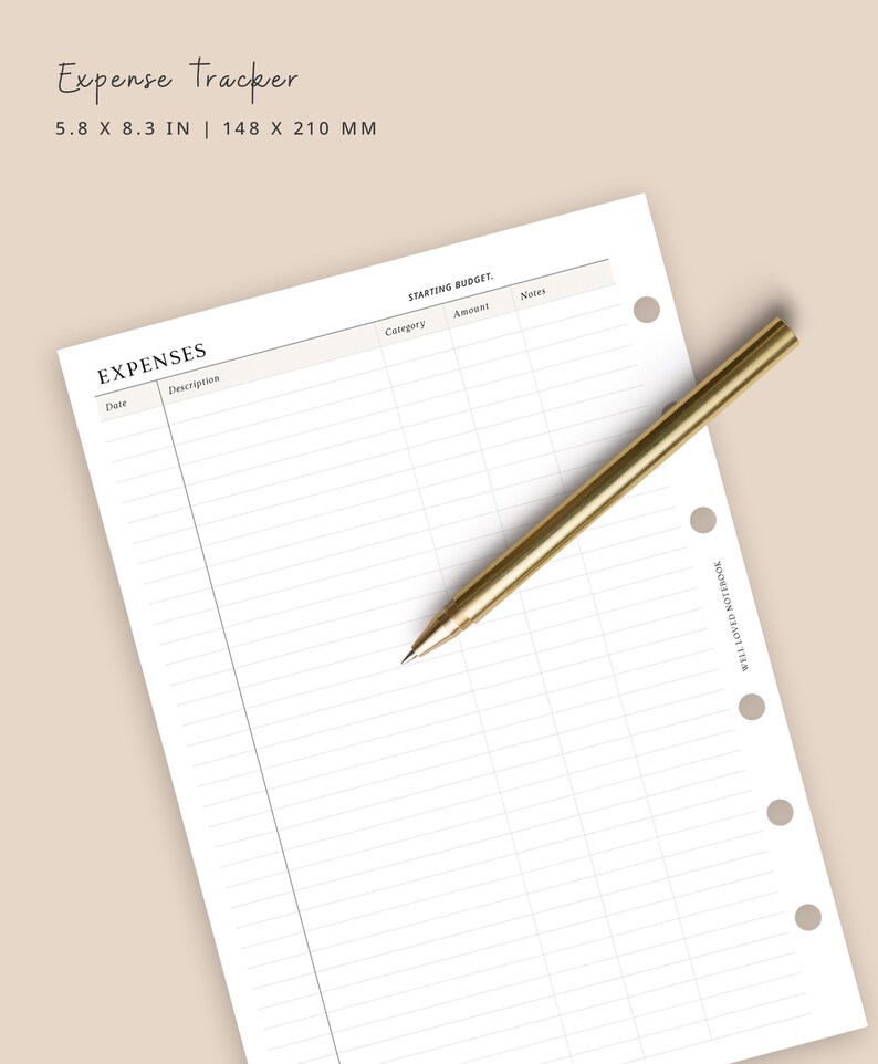 A5 - Expense Tracker Printable | Finance Binder Insert | Daily Spending ...