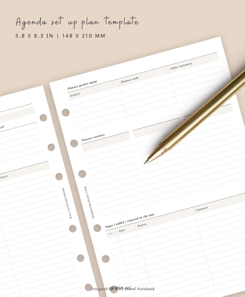 A5 Planner Set up Template Printable Agenda Section Guide Stationery ...