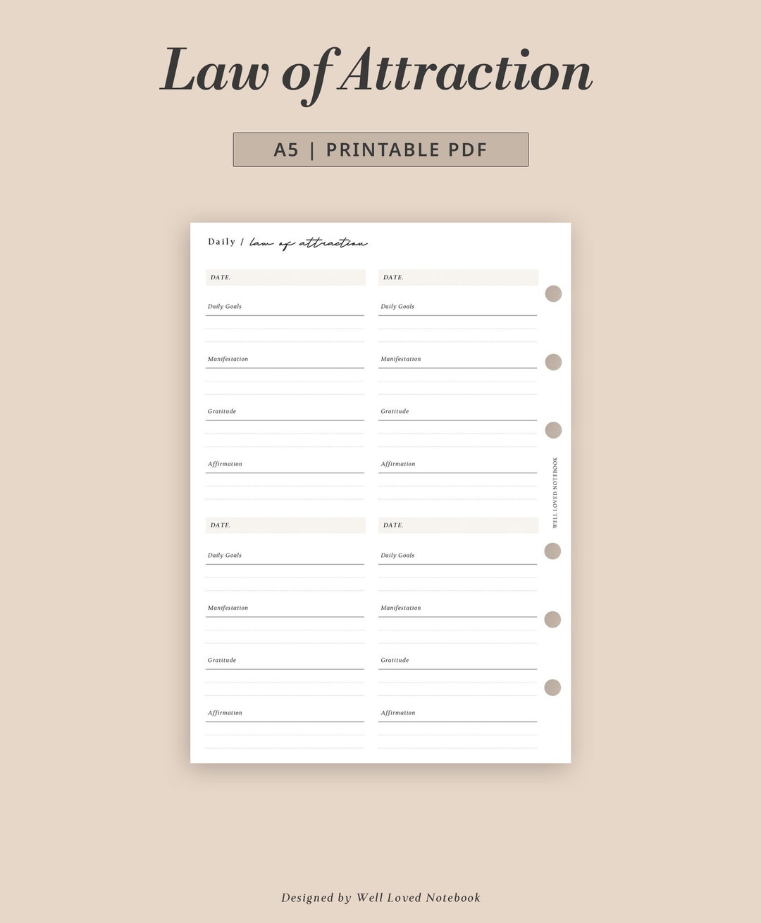 A5 Daily Self Care Journal Printable Gratitude, Manifestation ...