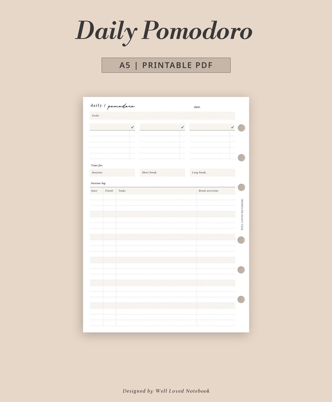 A5 - Pomodoro Planner Printable | Student Time Tracker | Study Session ...