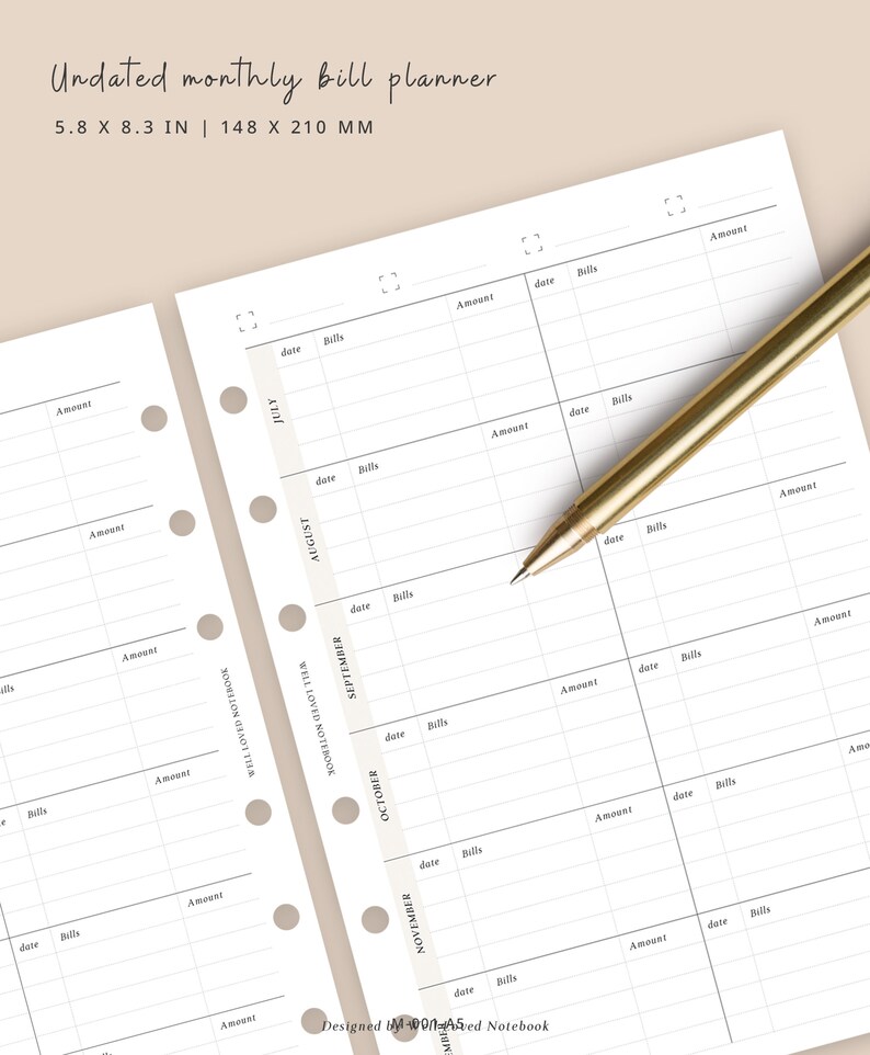 A5 - Yearly Bill Planner Printable | Bills List by Months | Finance ...