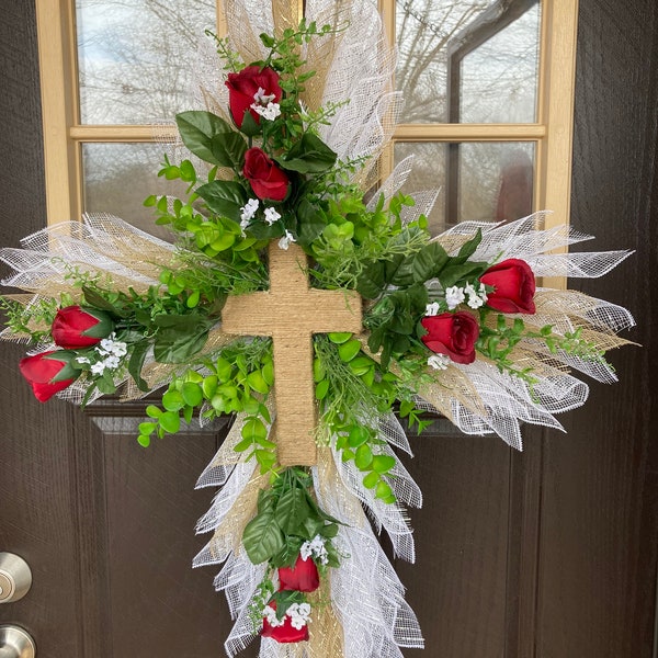 Deco Mesh Cross Wreath - Etsy