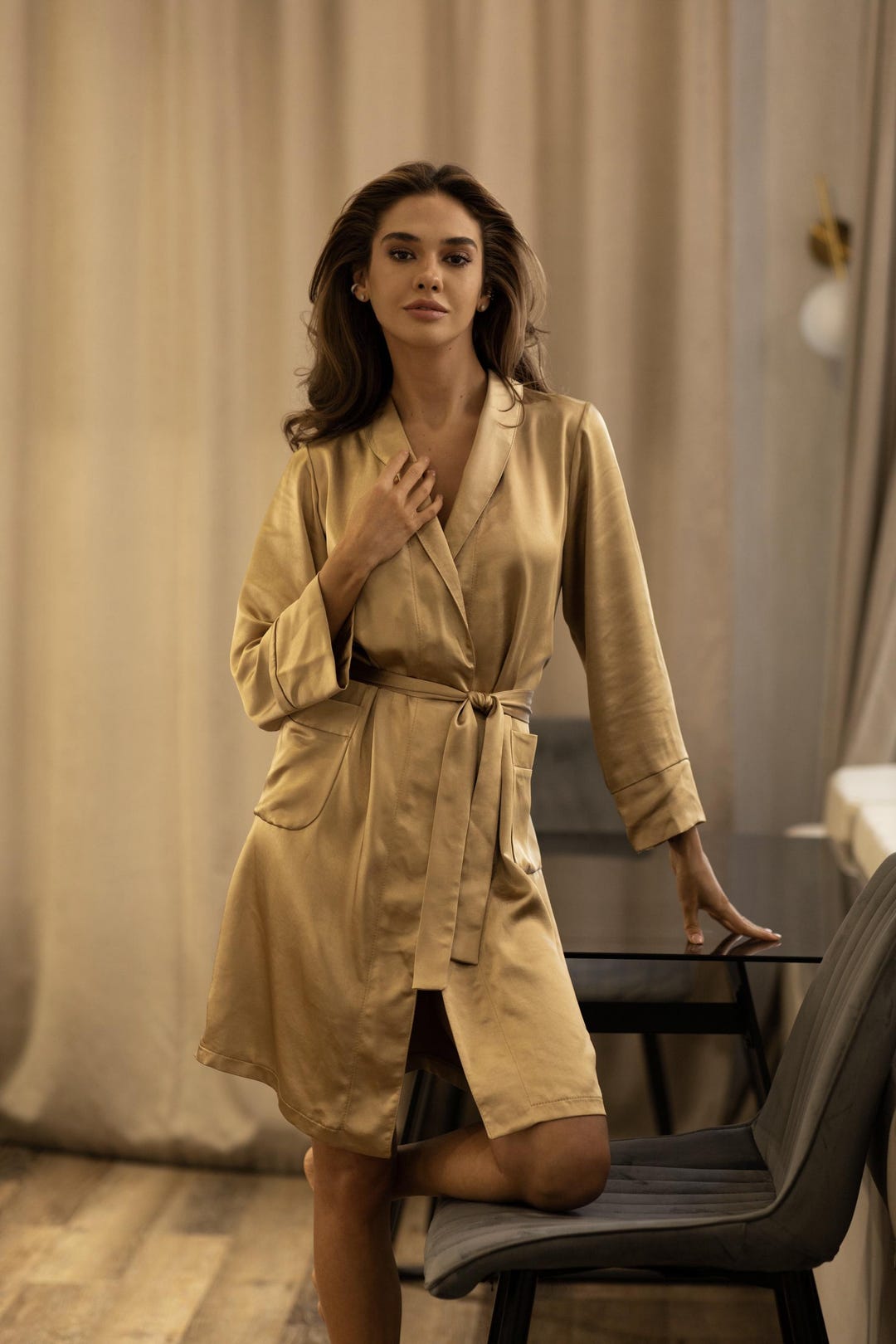 Satin Gold Robe Women , Kimono Robes , Coverup Gold ,silk Robe ...