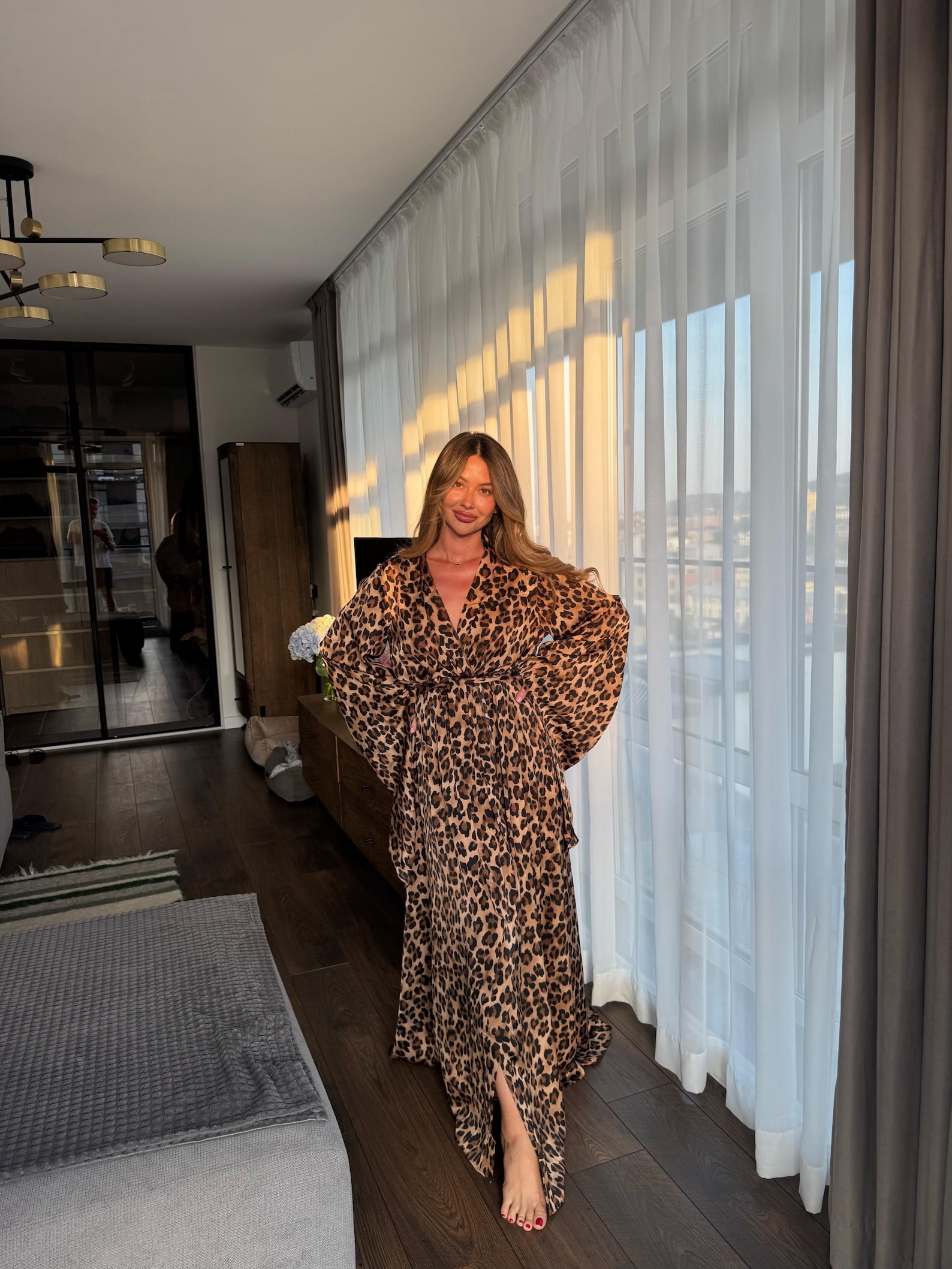 Leopard Kimono With Train, Long Satin Robe, Wide Sleeves, Luxury ...