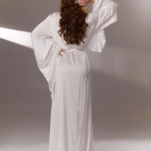 Bridal Robe With Wide Sleeves, Bride Robe, Long White Robe, Satin Silk ...