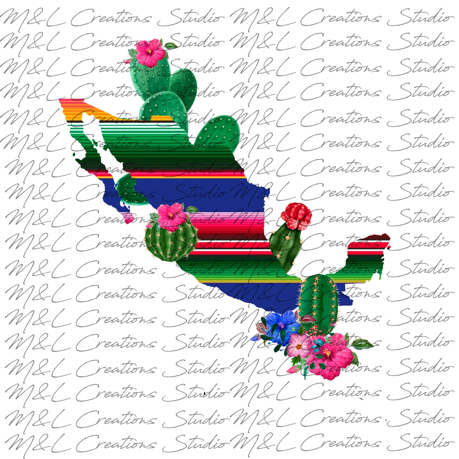 Mexico Zarape Floral Cactus Nopales Design PNG / SUBLIMATION / HTV / T ...