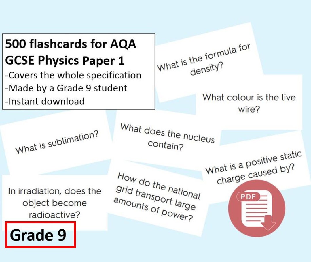 500 Flashcards for AQA Physics GCSE Paper 1 single Science Topics 1-4 ...
