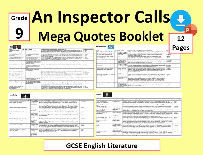 GCSE an Inspector Calls Mega Quotes Booklet 60 Quotes From Characters ...