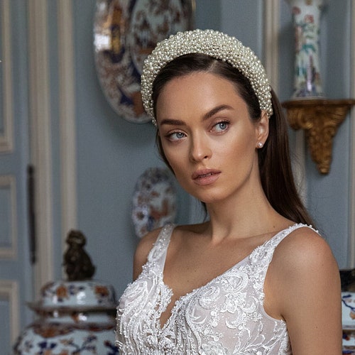 Wedding Headband Bridal Pearl Headband Beaded Head Piece Etsy