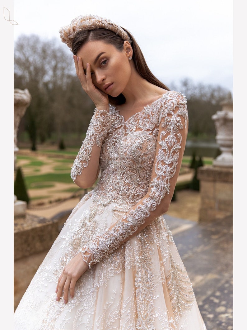 Beige Bridal Headband Wedding Headpiece Gold Bridal - Etsy