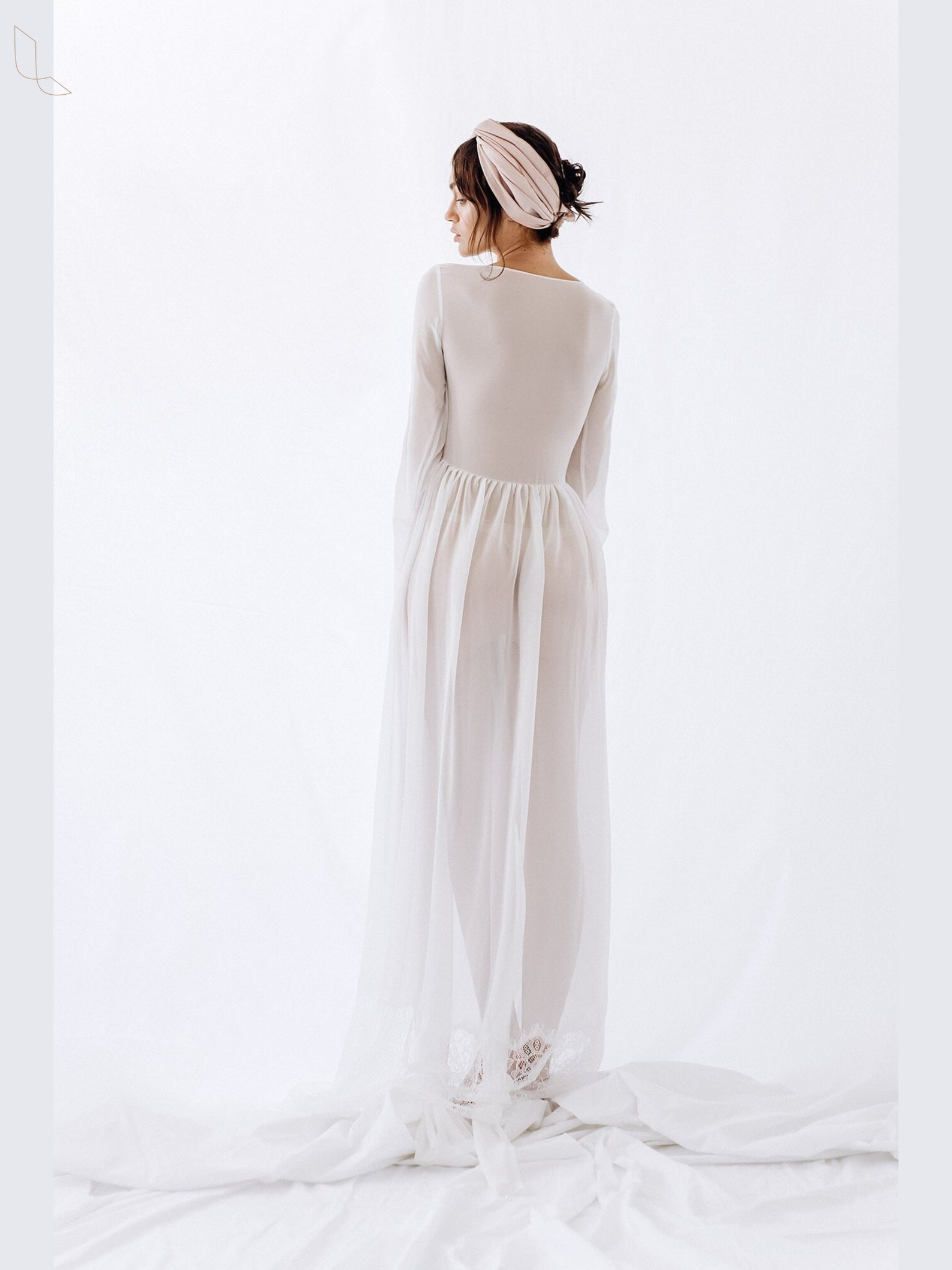 Long Sleeve Chiffon Bridal Robe, Boudoir Dress, Maxi, Ivory Wedding ...