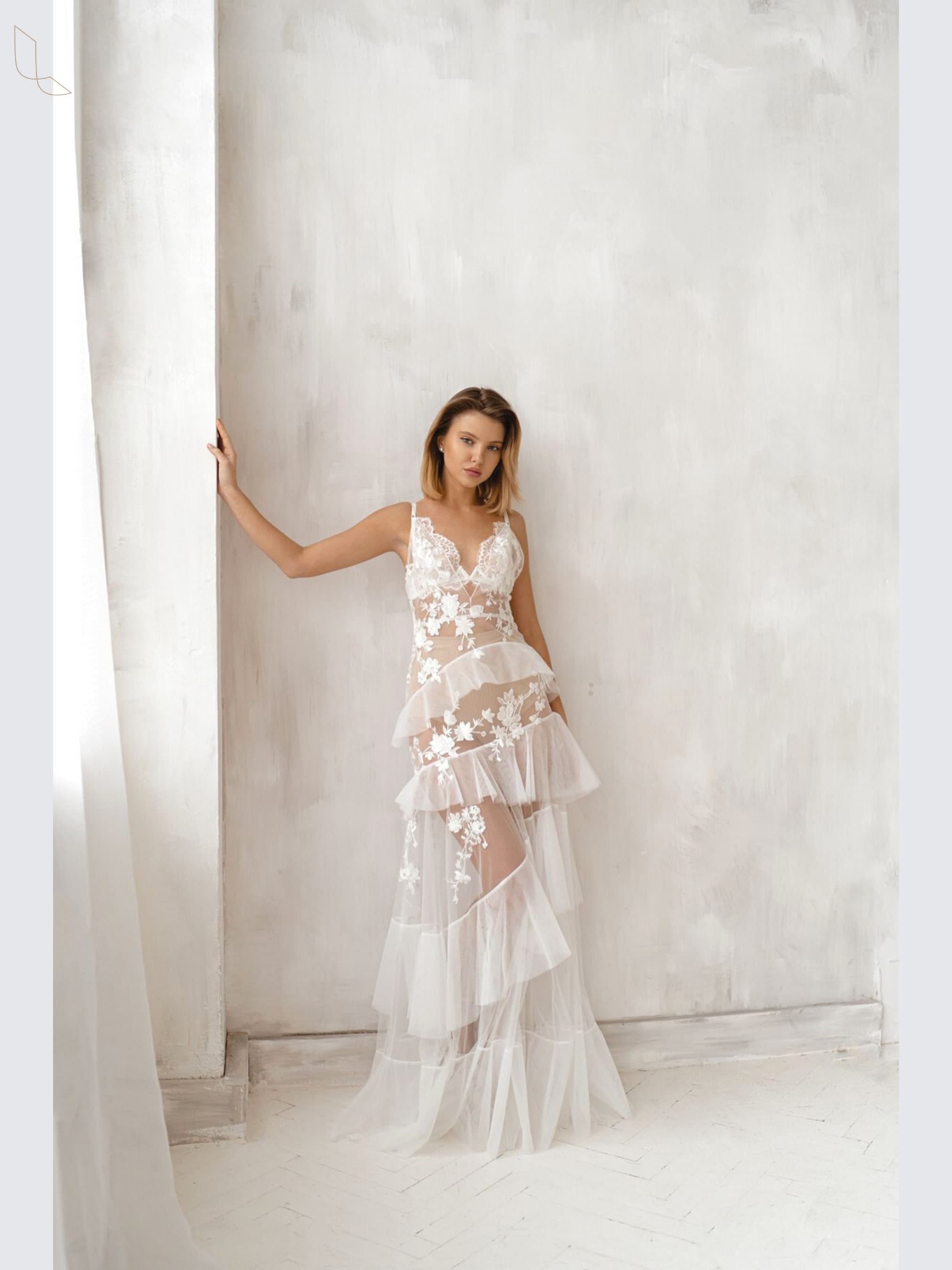 Boudoir Wedding Dress Bridal Peignoir Tulle Wedding Dress - Etsy