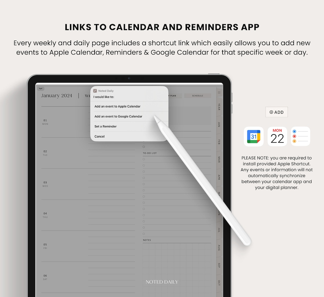 2024 Digital Planner, Portrait Planner, 2024 Dated Planner, Hyperlinked ...