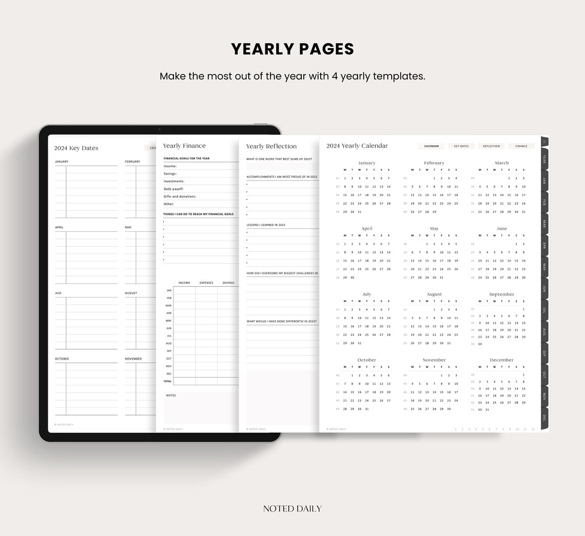 2024 Digital Planner, Portrait Planner, 2024 Dated Planner, Hyperlinked ...