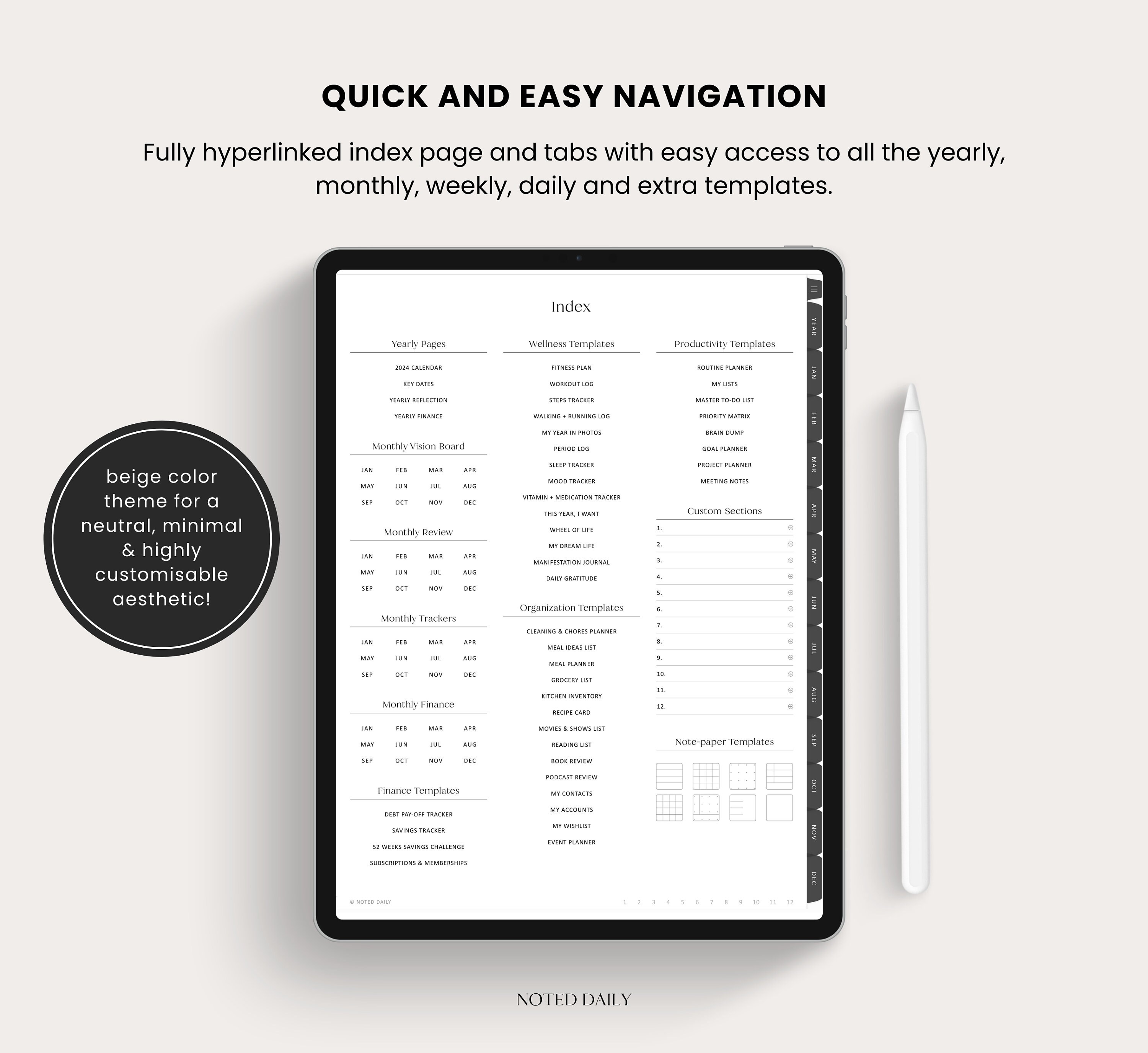2024 Digital Planner, Portrait Planner, 2024 Dated Planner, Hyperlinked ...