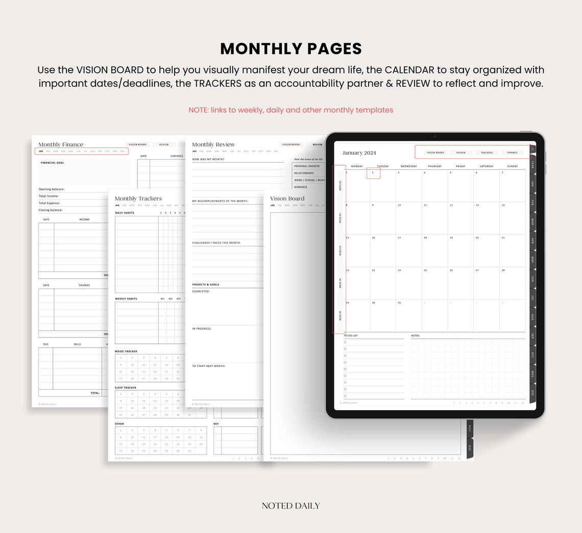2024 Digital Planner, Portrait Planner, 2024 Dated Planner, Hyperlinked ...