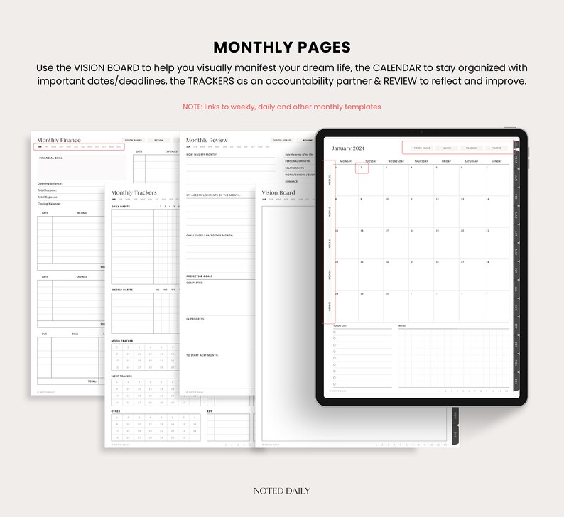 2024 Digital Planner, Portrait Planner, 2024 Dated Planner, Hyperlinked ...