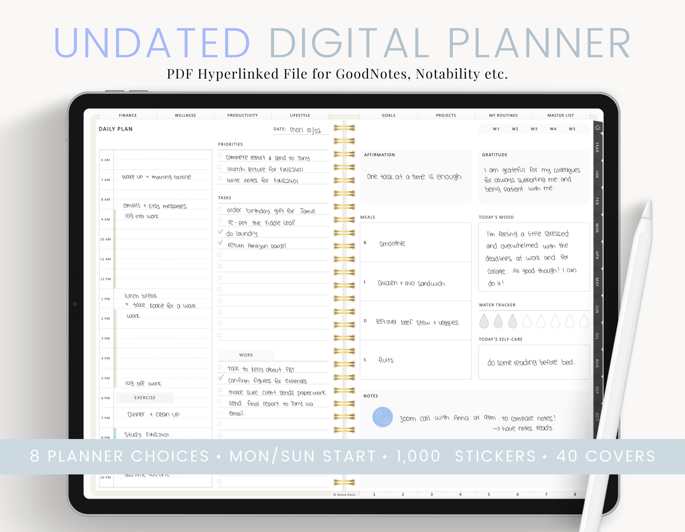 Undated Digital Planner Notability Planner Daily Digital Planner ...
