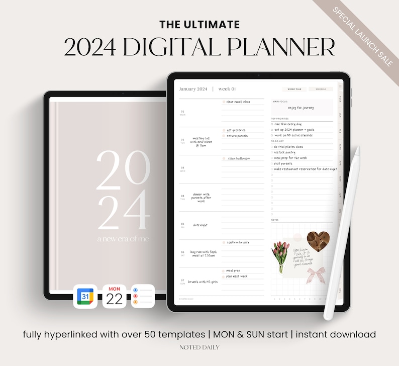 2024 Digital Planner, 2024 Portrait Planner, 2024 Planner, 2024 Dated ...