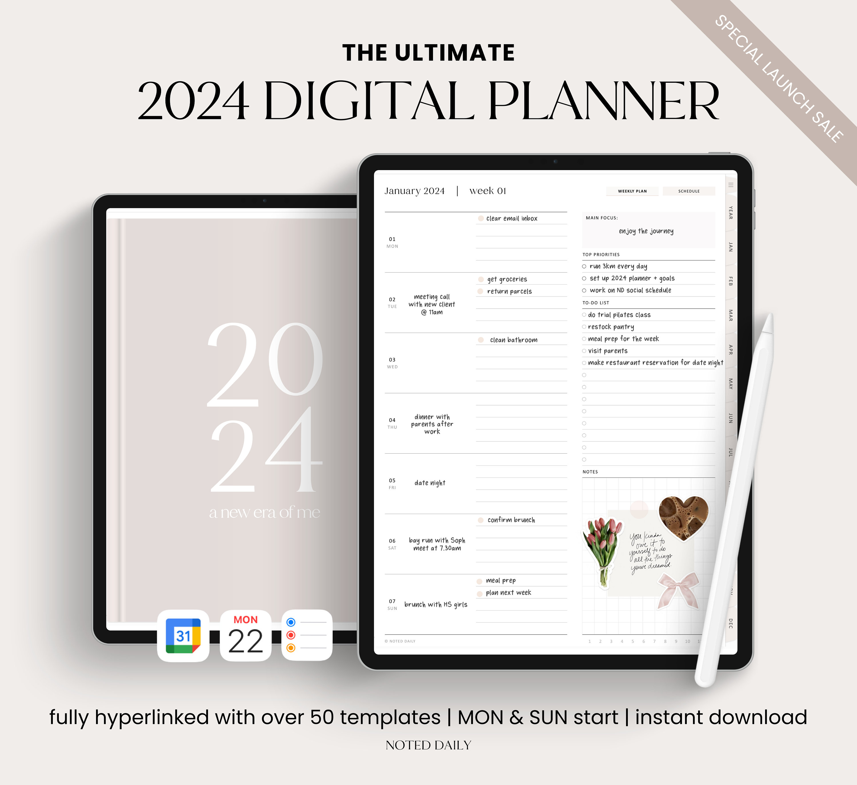 2024 Digital Planner, 2024 Portrait Planner, 2024 Planner, 2024 Dated ...