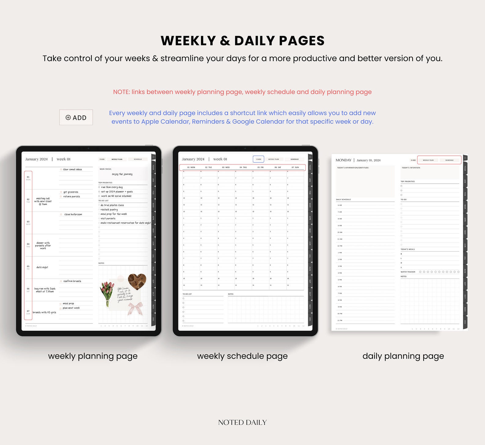 2024 Digital Planner, Portrait Planner, 2024 Dated Planner, Hyperlinked ...