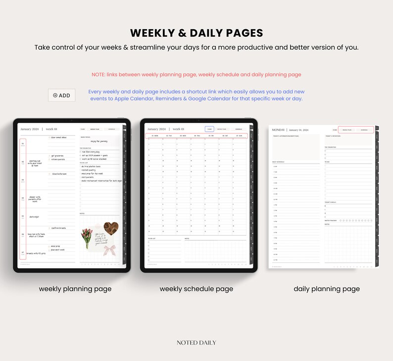2024 Digital Planner, Portrait Planner, 2024 Dated Planner, Hyperlinked ...