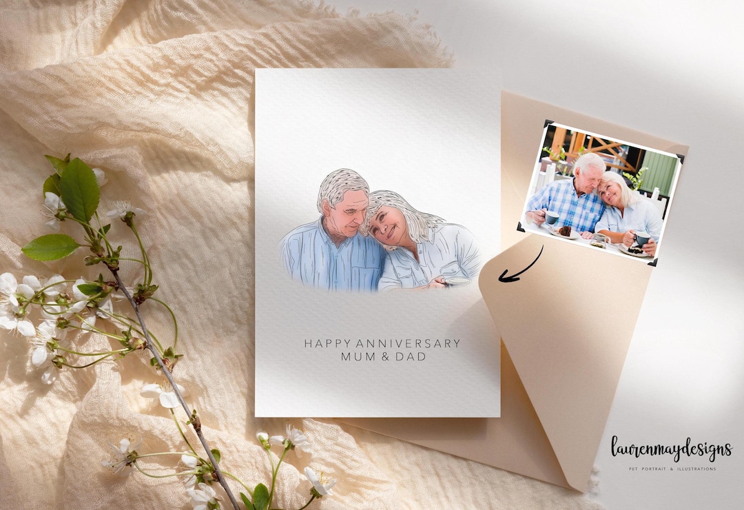 Custom Family Portrait Greeting Card, Hand-drawn Watercolor Design - Etsy