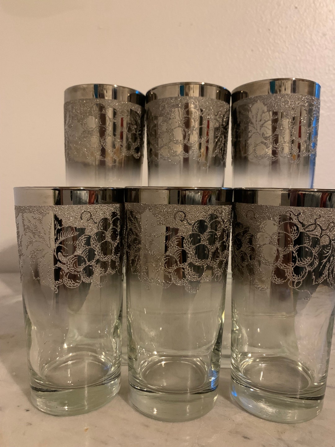 Queen’s Luster Silver Ombré Glassware - Etsy