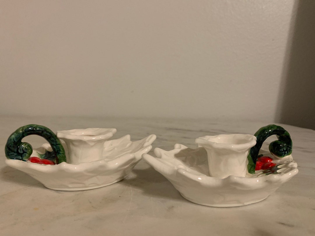 Lefton pair Holly Single Candle Holders - Etsy
