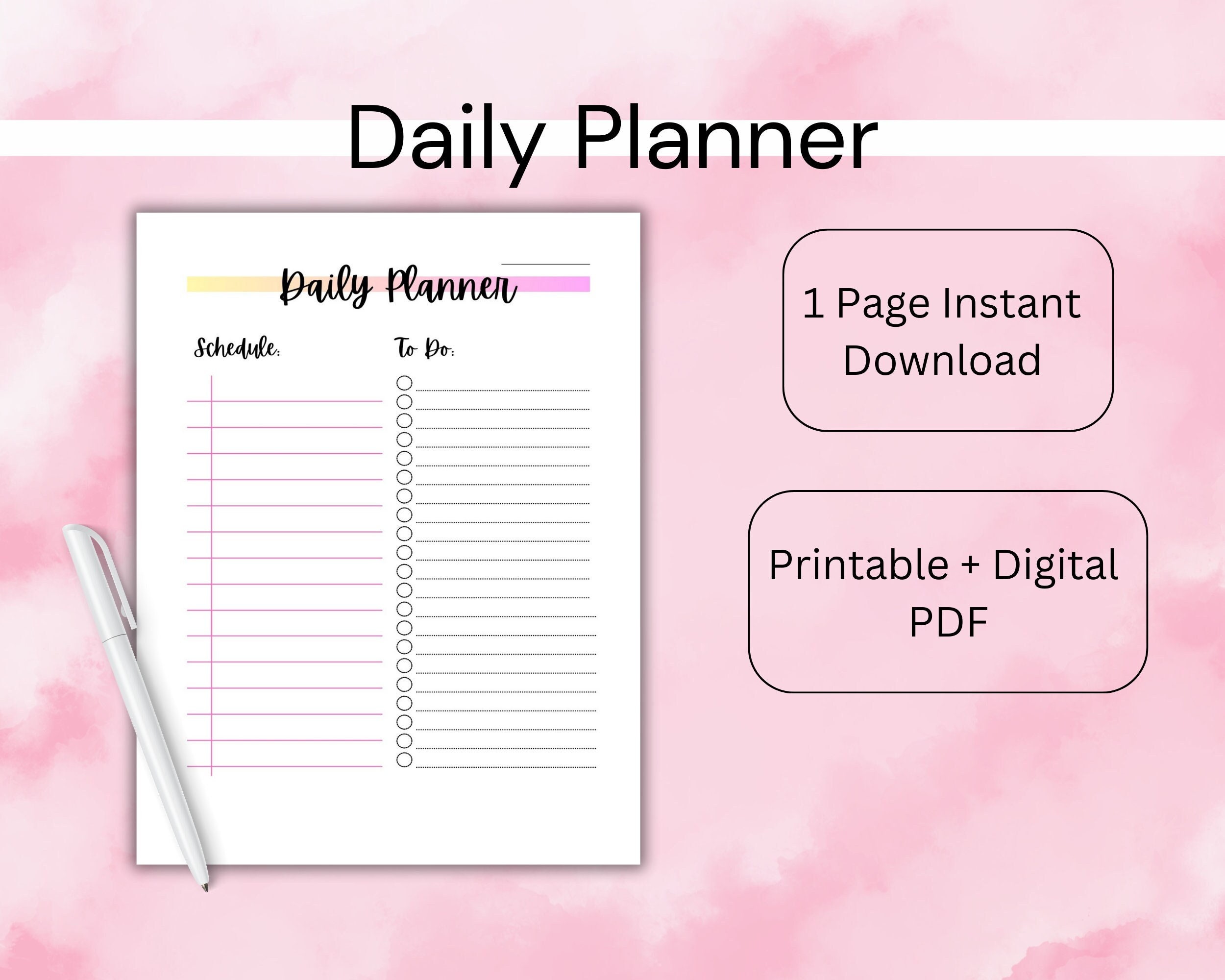 Printable Daily Planner, Daily to Do List for Work/home, Digital ...