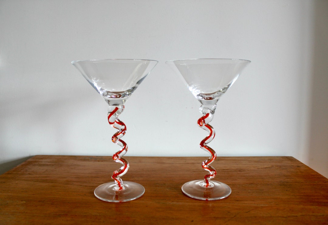 Handblown Twisted Spiral Stem Cocktail Glasses | Orange Spiral Stem ...