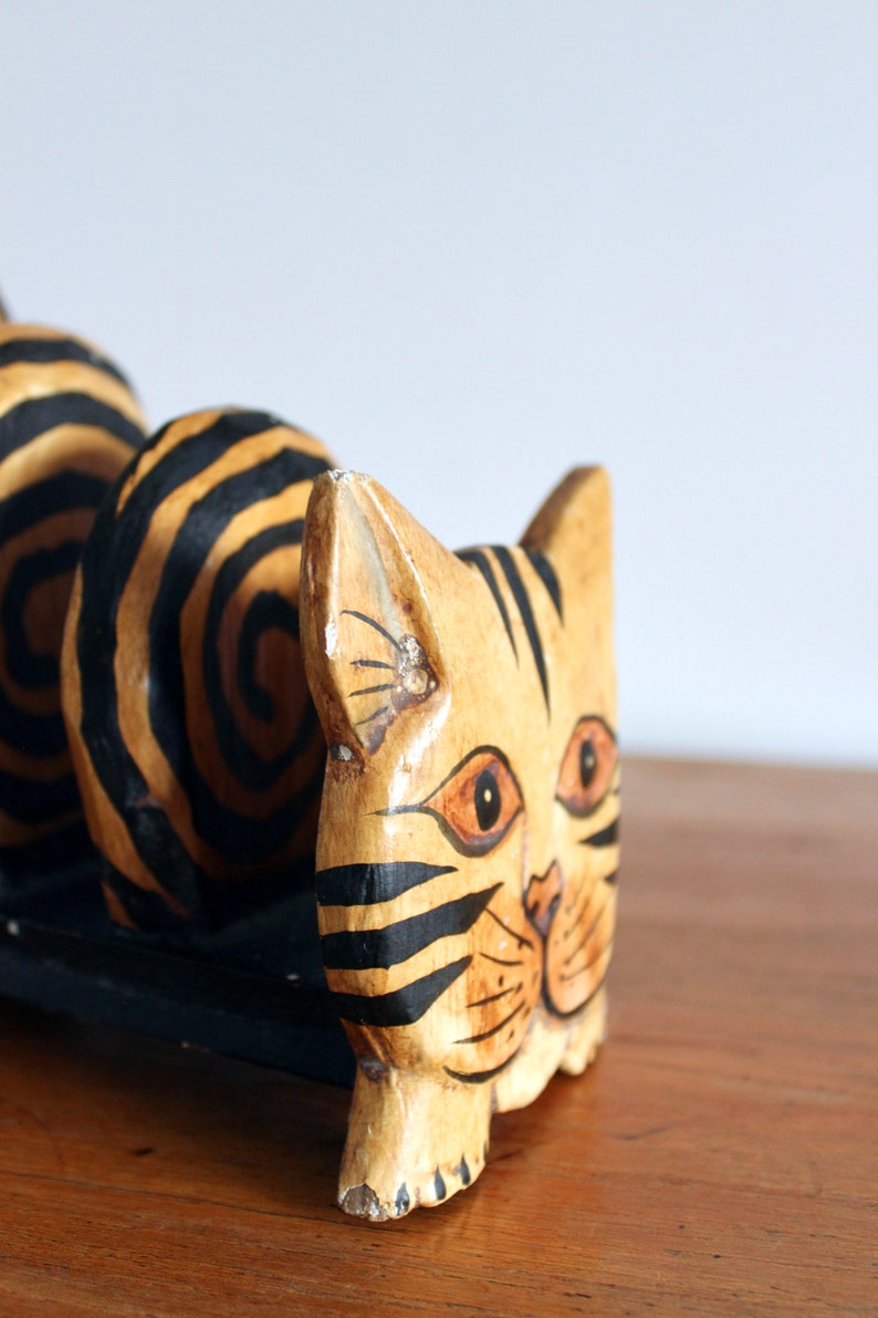 Hand Carved Indonesian Cat Letter Holder Cat Napkin Holder - Etsy
