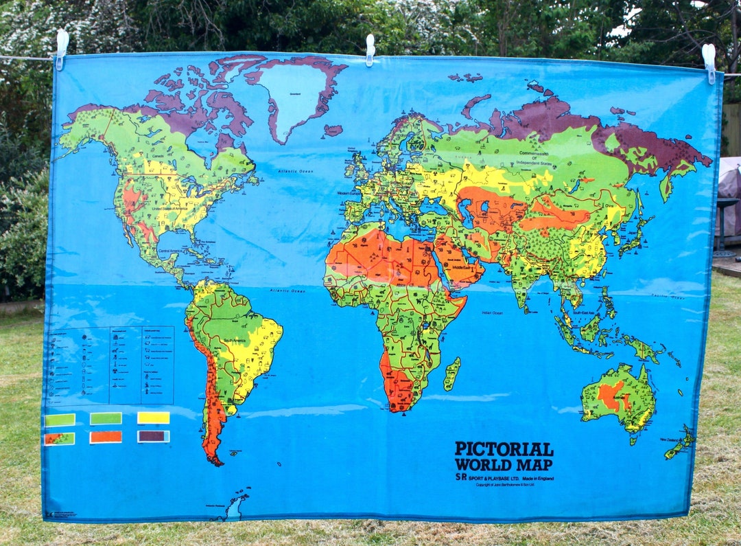Retro Pictorial World Map, Made in England Play Mat, Wipeable Map ...