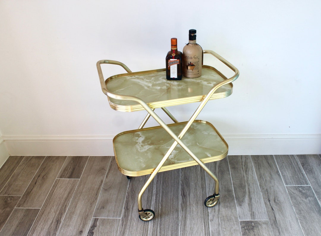 Retro Two Tier Gold Drinks Trolley | Tea Trolly, Drinks Cart, Cocktail ...