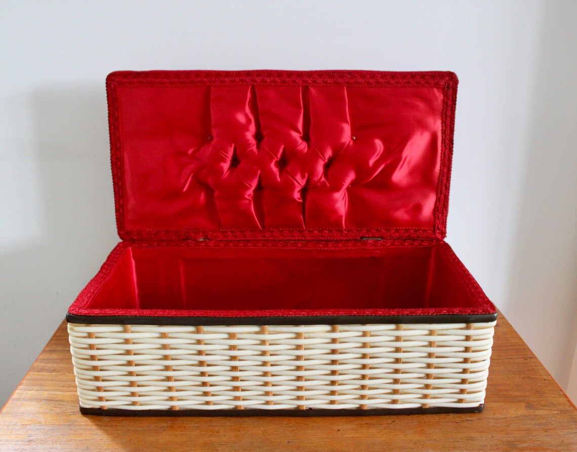 Vintage Woven Red Sewing Box Mid Century 1960s Retro Sewing - Etsy