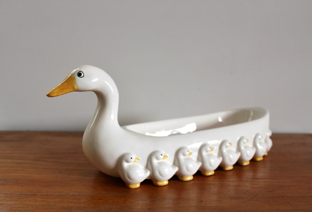 Fitz and Floyd White Ceramic Duck With Ducklings Cracker Dish Kitsch ...