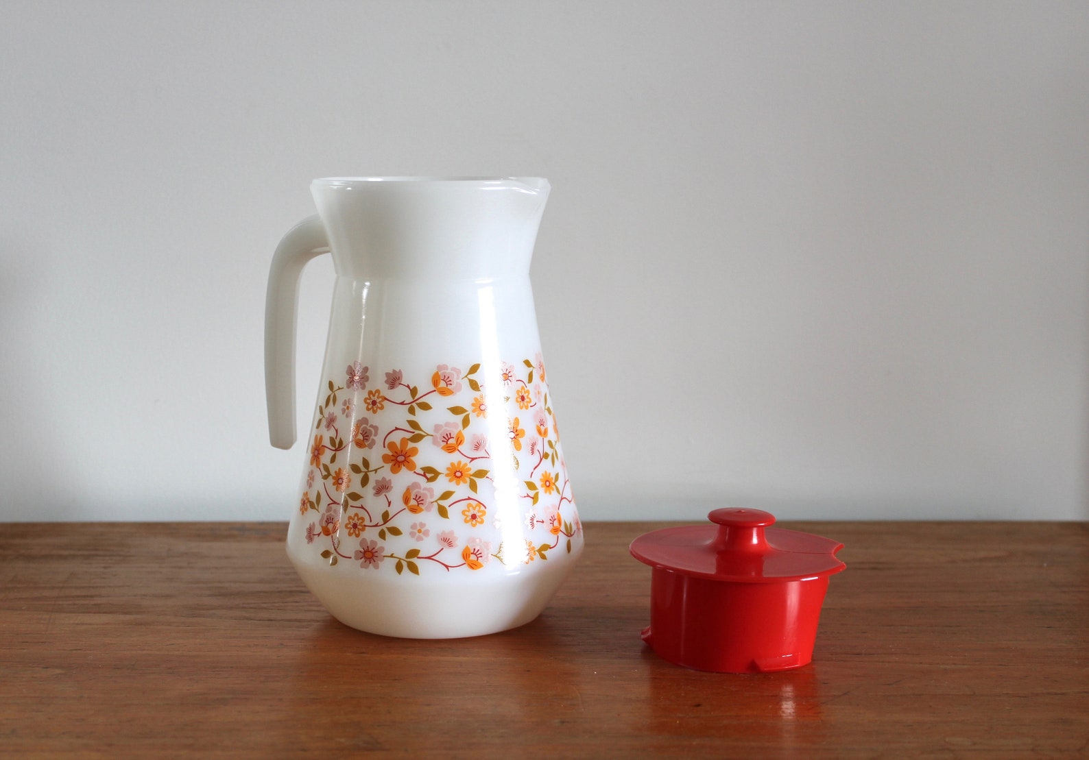 Floral Pitcher Jug With Cups Pyrex Arcopal Orange / Pink | Etsy