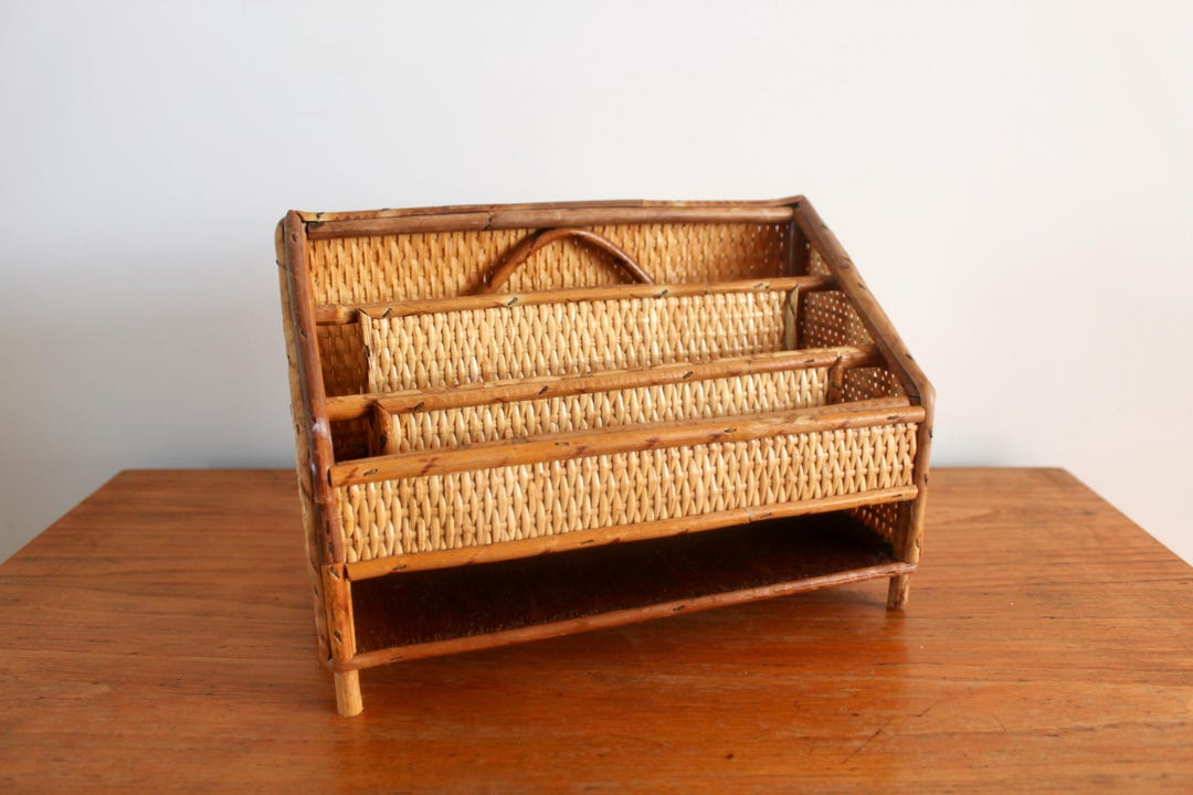 Vintage Wicker Wicker Desk Organiser! Wicker, Bohemian, Tiki, Woven ...