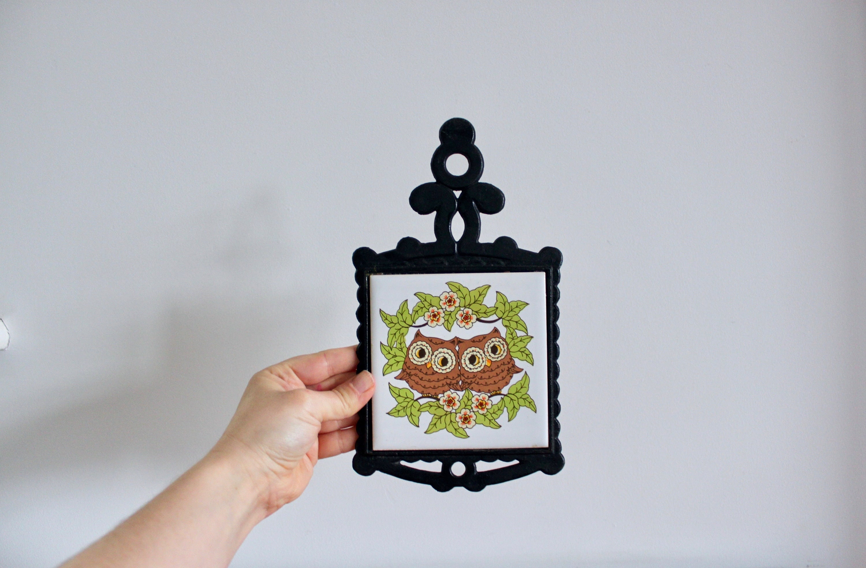 Retro Owl Trivet Tile in Cast Iron Metal Made in Taiwan | Etsy