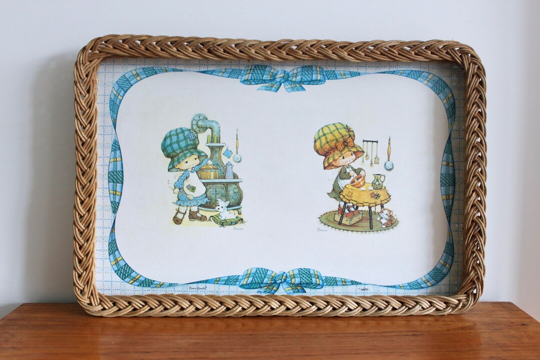 Retro Bonnie Bonnets Tray With Wicker Woven Edge 70s - Etsy