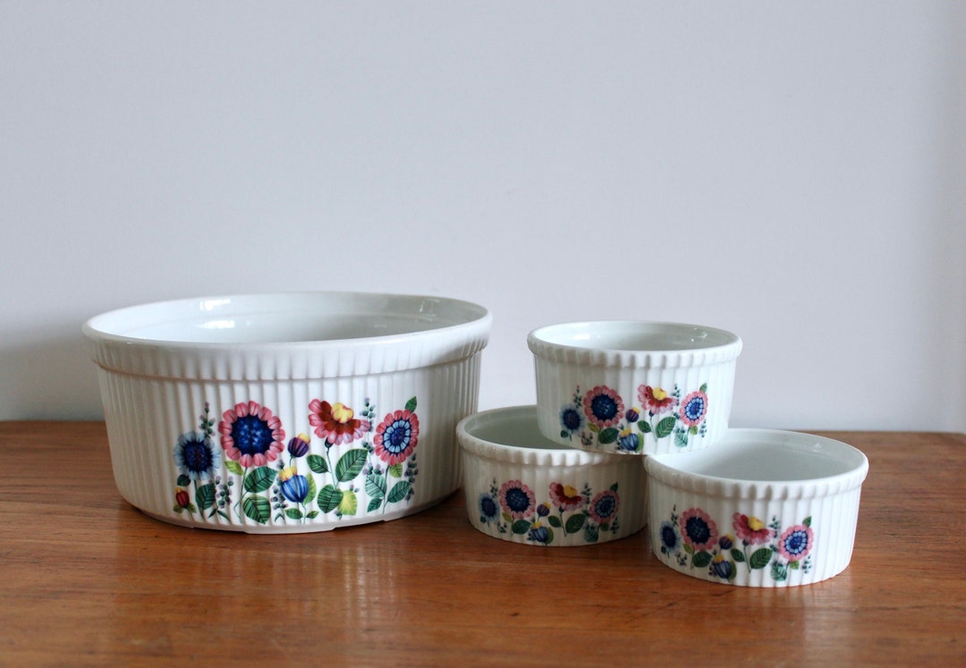 Apilco France Floral Baking Dish and Ramekins Apilco Porcelain a Feu ...