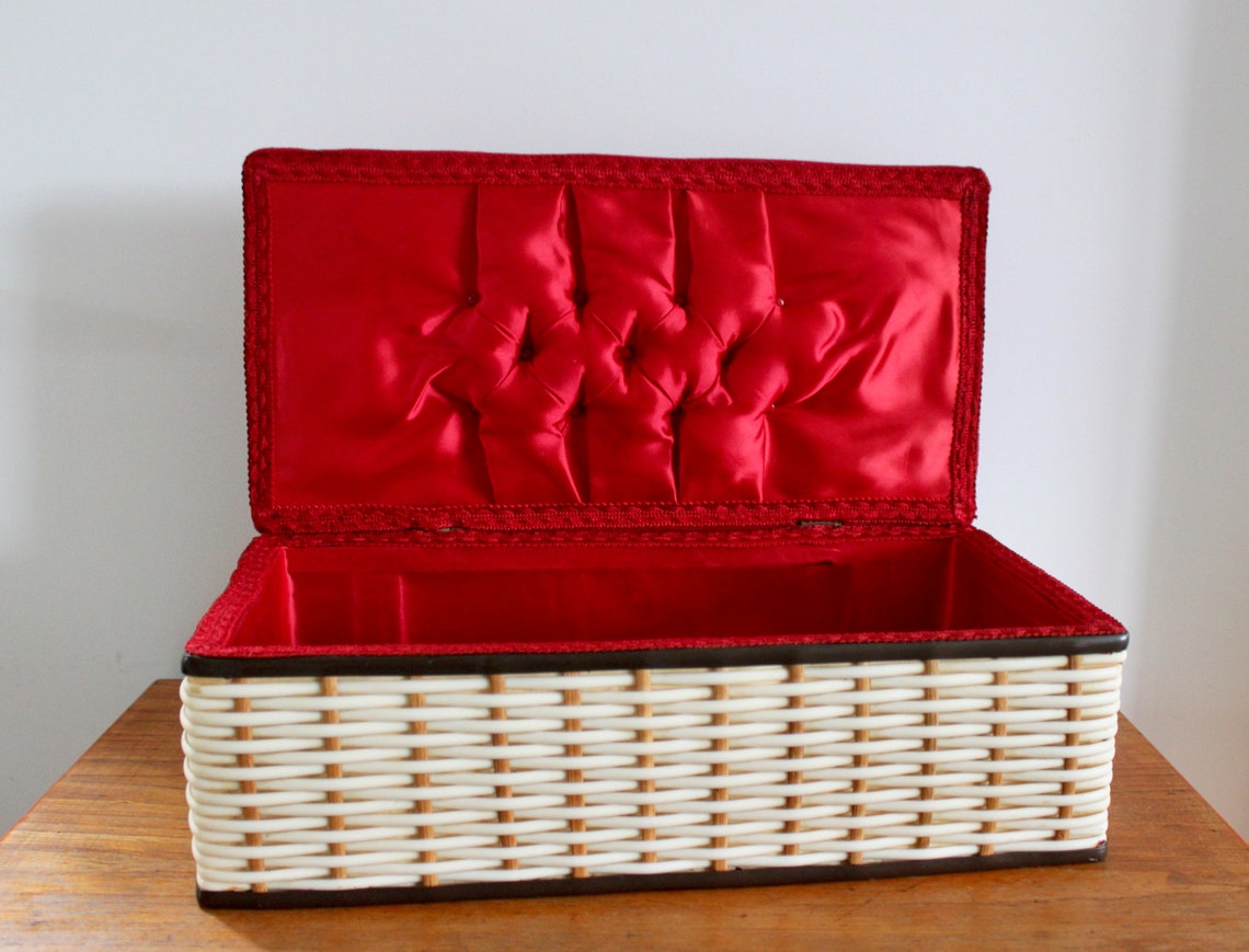 Vintage Woven Red Sewing Box Mid Century 1960s Retro Sewing - Etsy