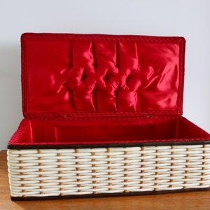 Vintage Woven Red Sewing Box Mid Century 1960s, Retro Sewing Basket ...