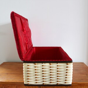 Vintage Woven Red Sewing Box Mid Century 1960s, Retro Sewing Basket ...