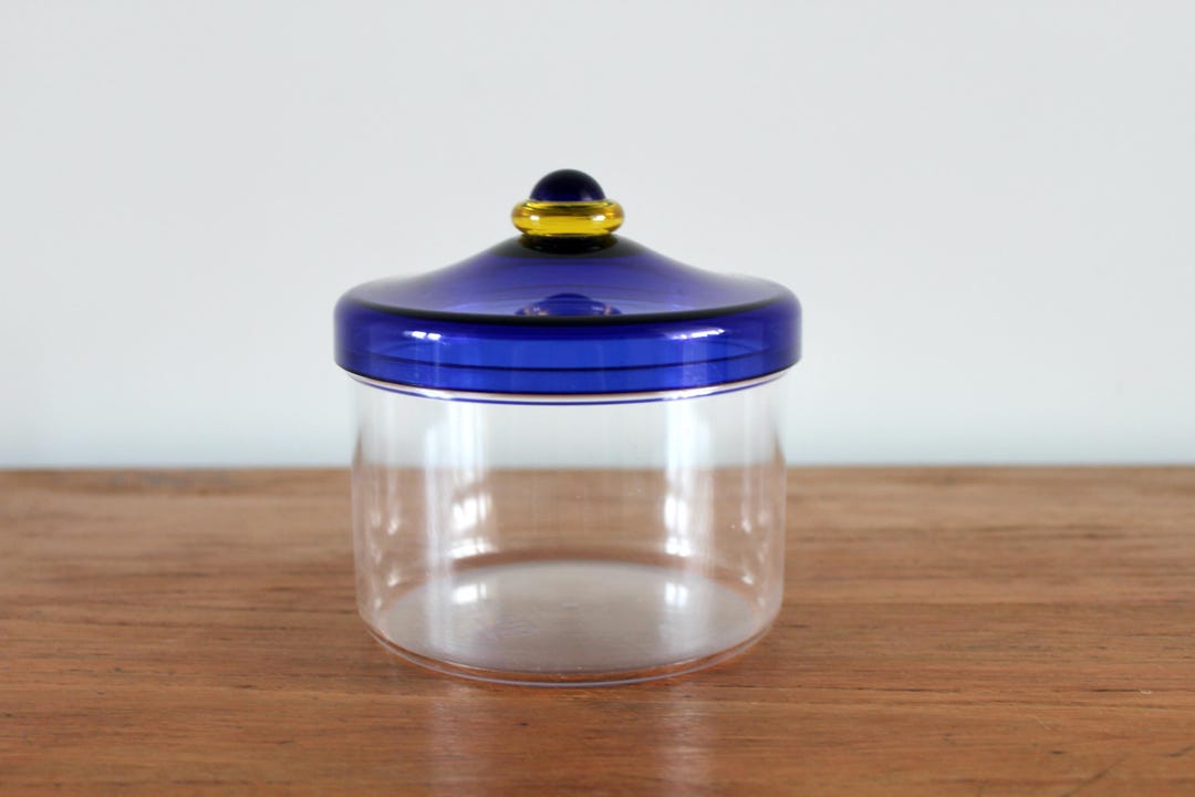 Guzzini Clear Plastic Jar With Translucent Blue Lid Vintage Italian ...