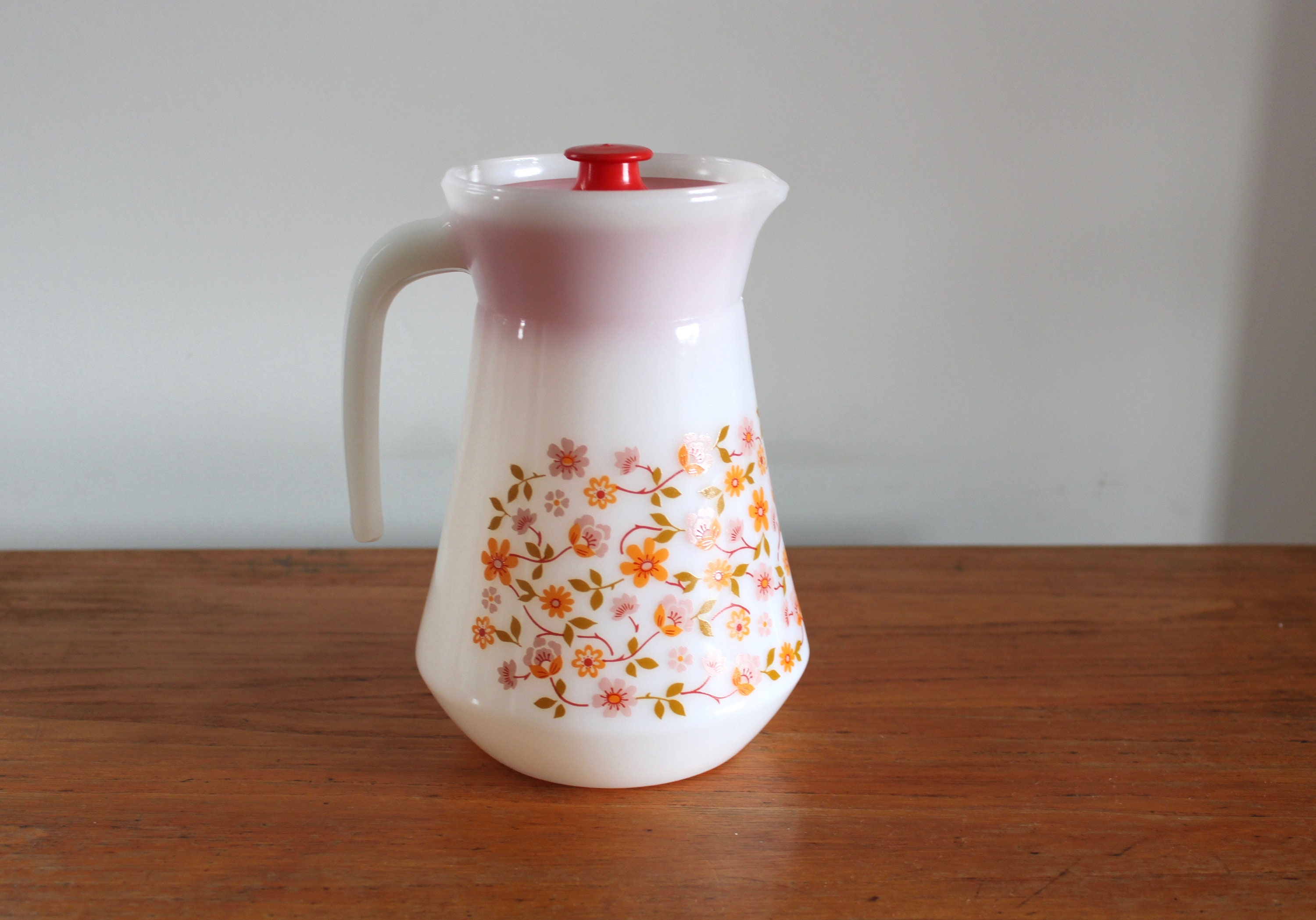 Floral Pitcher Jug With Cups Pyrex Arcopal Orange / Pink | Etsy