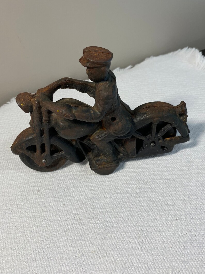 Vintage Cast Iron Motorcycle With Rider - Etsy