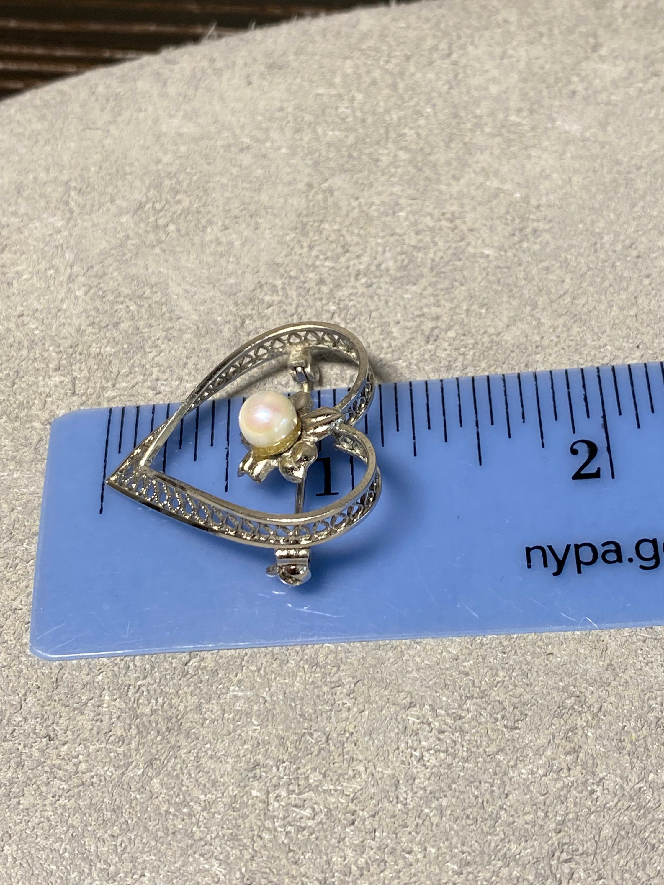 Vintage Van Lou Sterling Silver Heart Brooch With Faux Pearl - Etsy