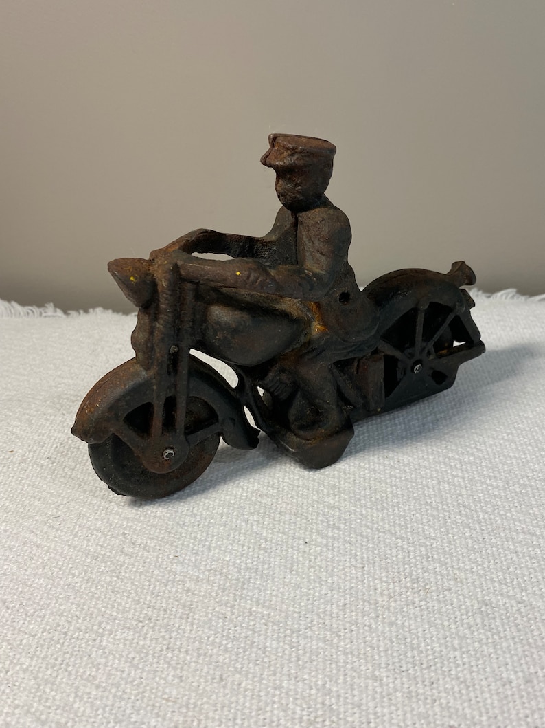 Vintage Cast Iron Motorcycle With Rider - Etsy